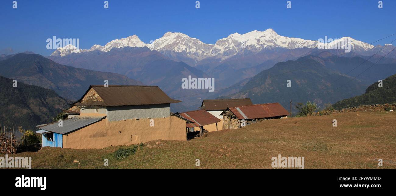 Farmhouses near Ghale Gaun and Manaslu Range, Nepal Stock Photo - Alamy