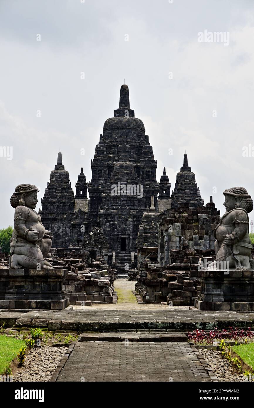 Vertical view over part of Hindu temple compound Candi Prambanan, Java ...