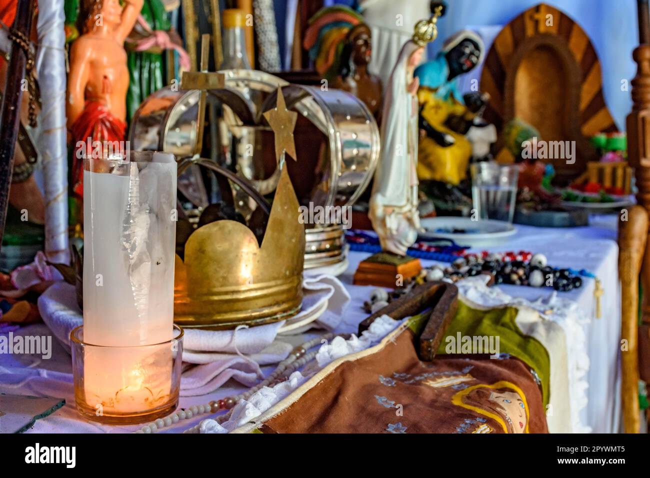 Brazilian religious altar mixing elements of umbanda, candomble and ...