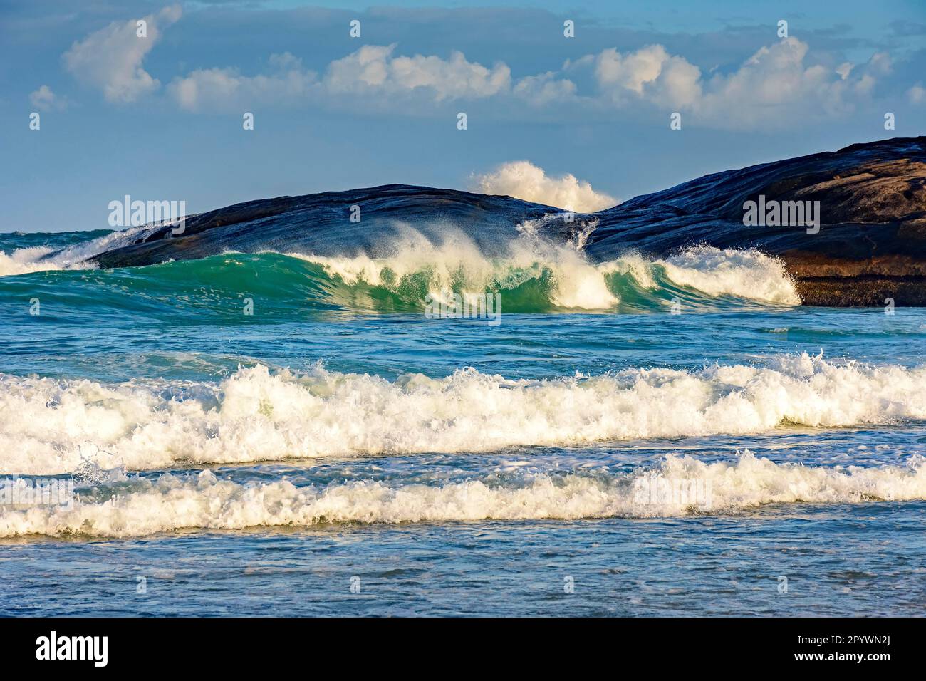 Green wave on Devil beach in Ipanema, Rio de Janeiro, Praia do Diabo ...