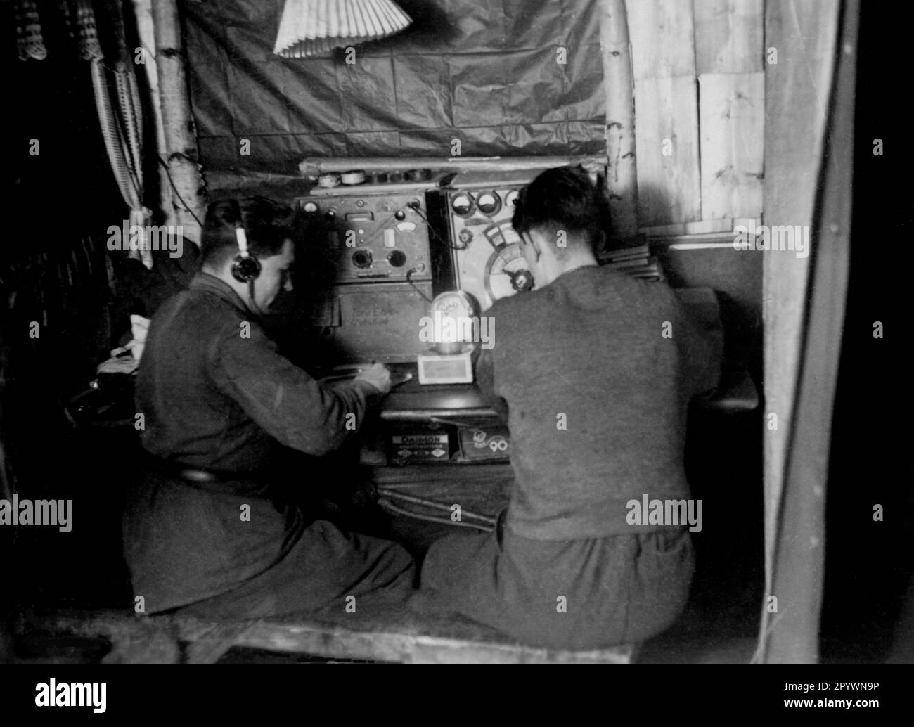German radio operators at their equipment in the central section of the ...