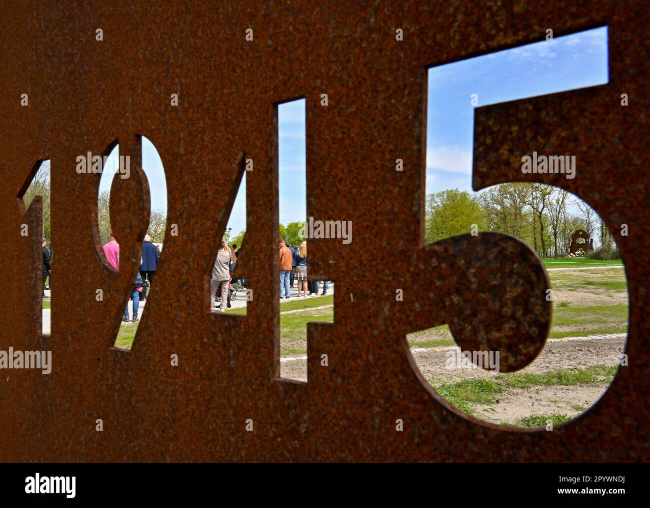 05 May 2023, Brandenburg, Klessin: View through the year "1945" to the ...