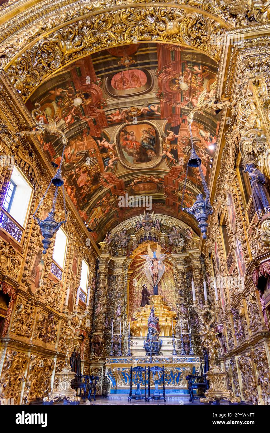 Interior and altar of a brazilian historic ancient church from the 18th ...