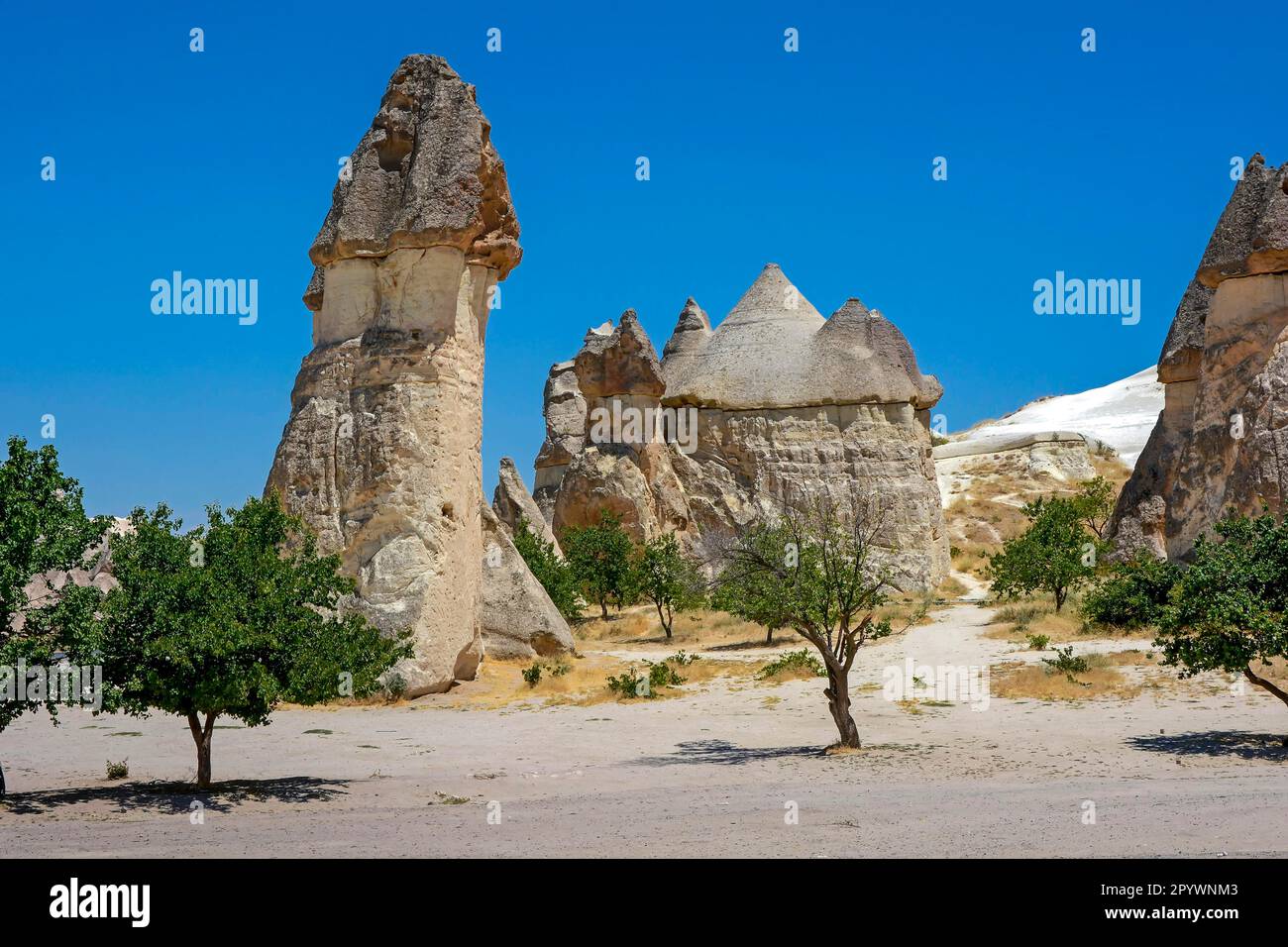 Typical and inhabited turkish rock formations in the Cappadocia region ...