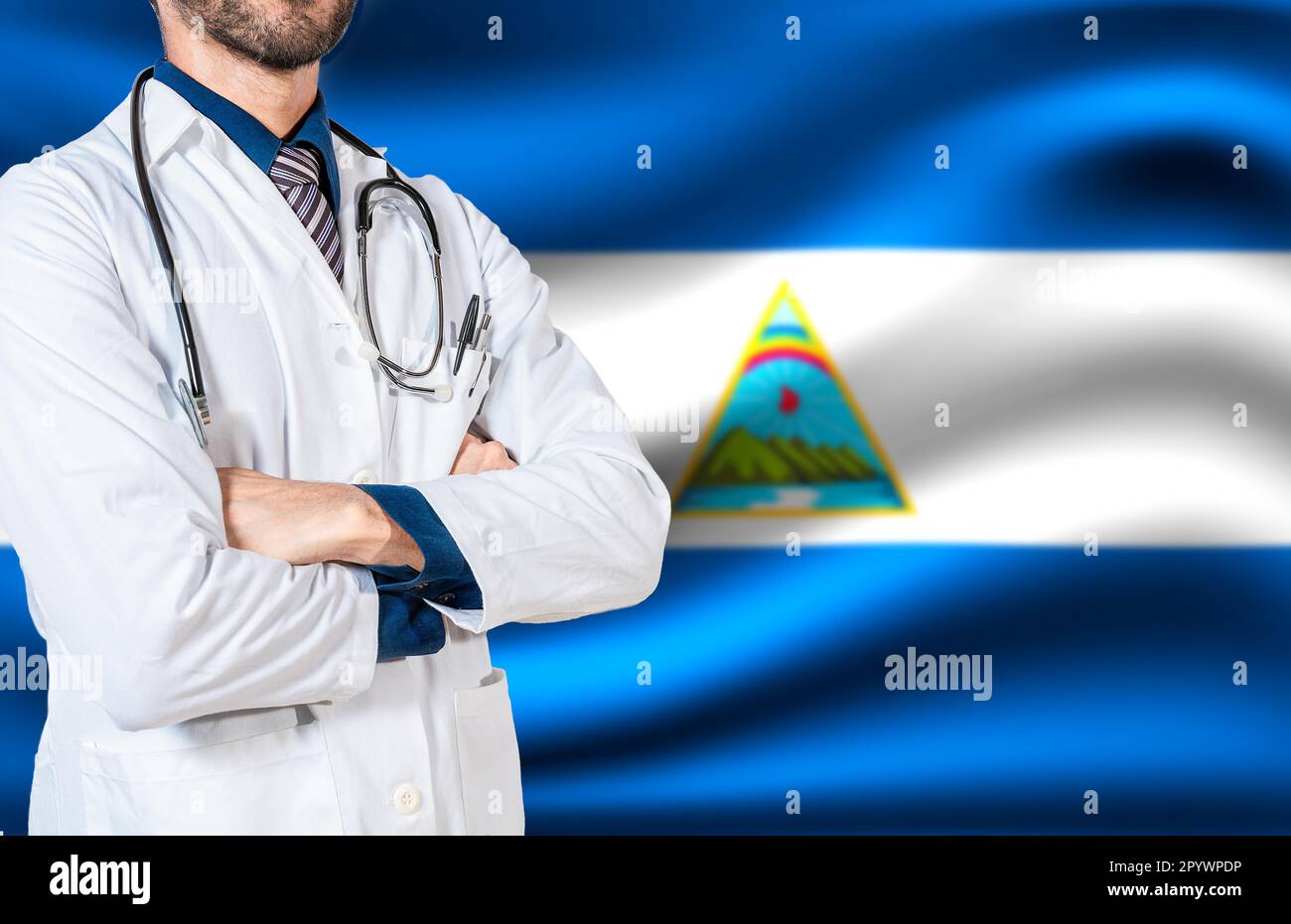 Nicaragua national health concept, Doctor with stethoscope on Nicaragua ...