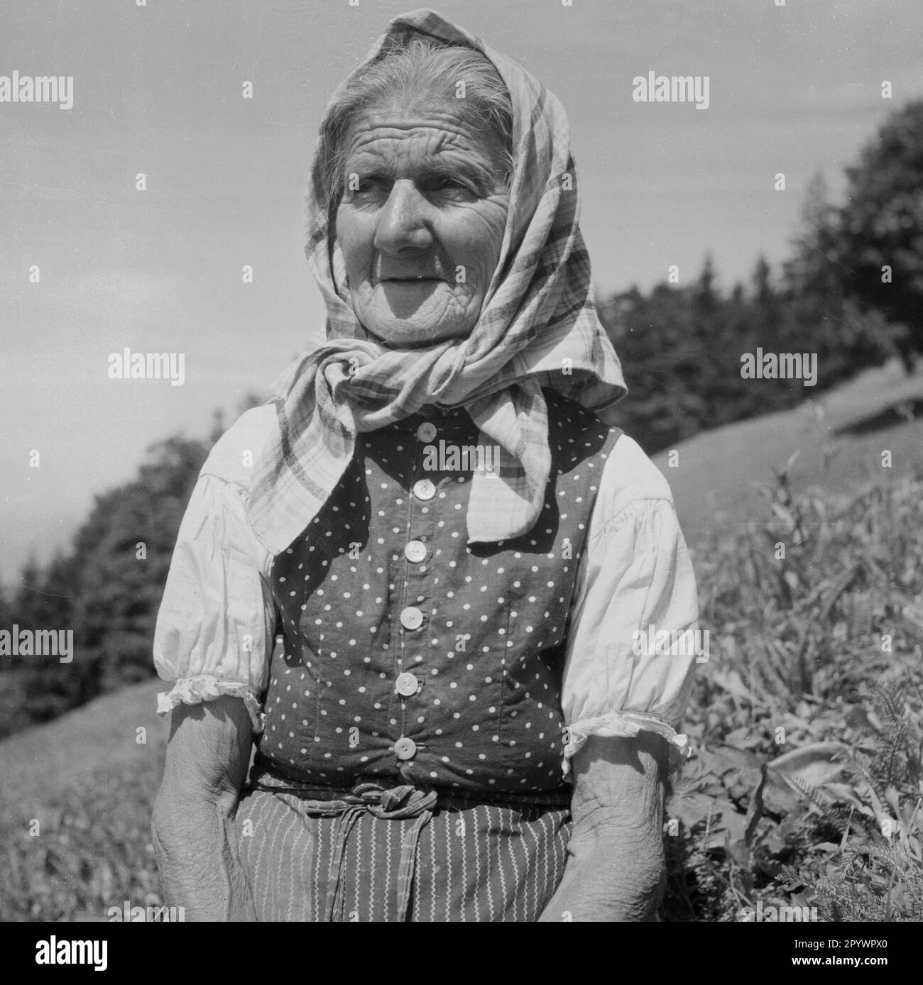 An old peasant woman in traditional clothes on a field Stock Photo - Alamy
