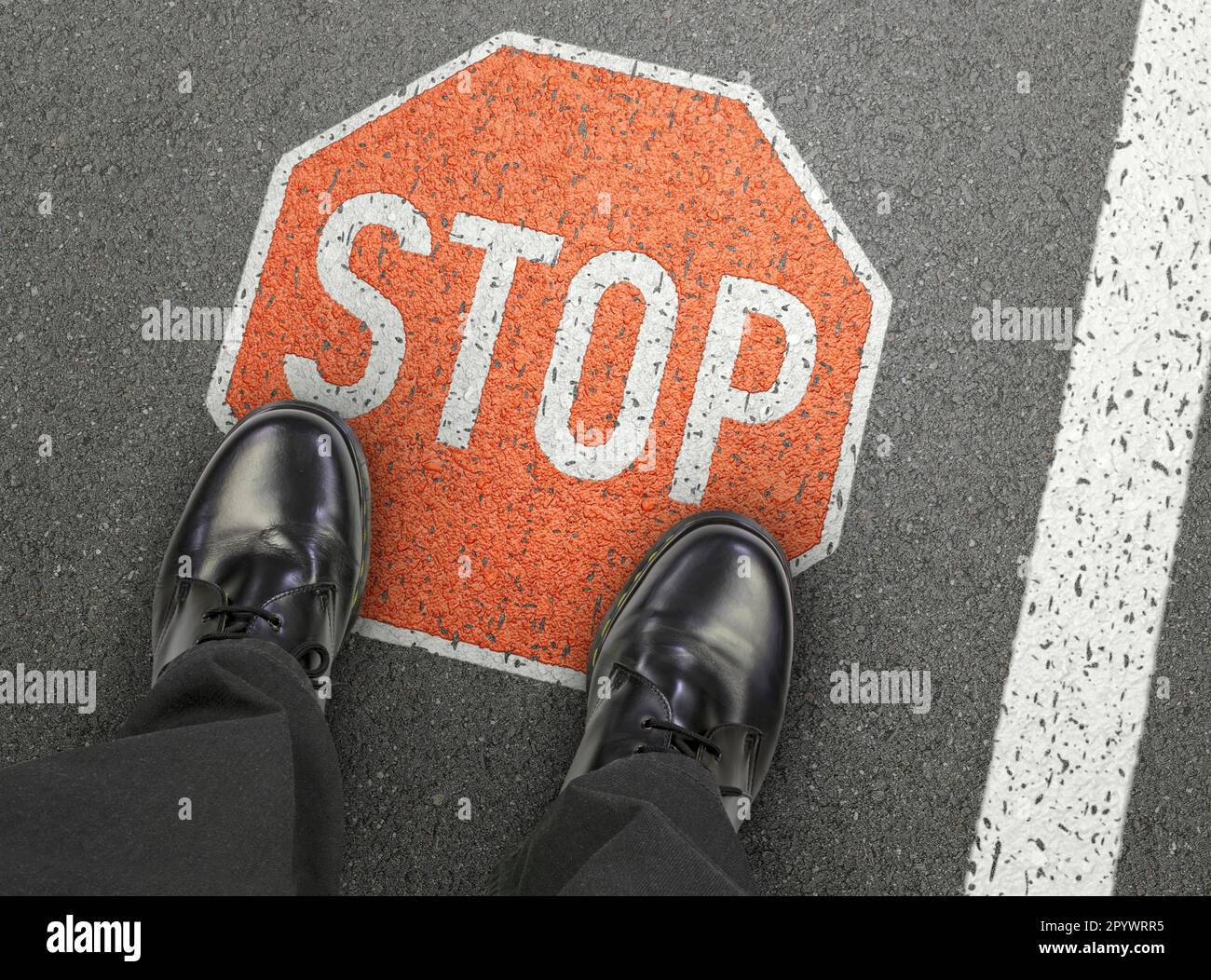 Stop sign on the road, Business man stopped Stock Photo - Alamy