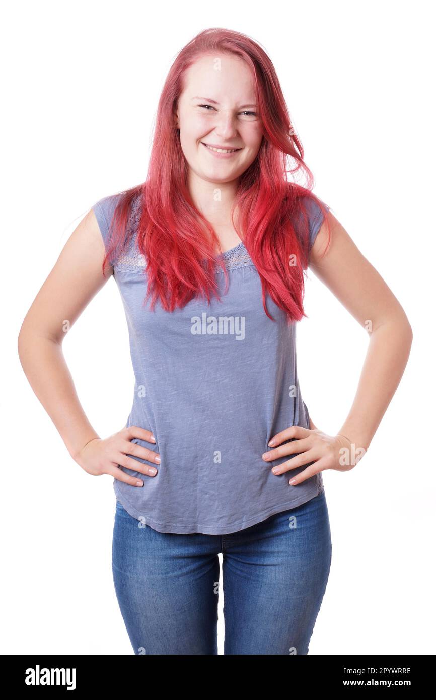 young woman with a big grin on her face Stock Photo - Alamy