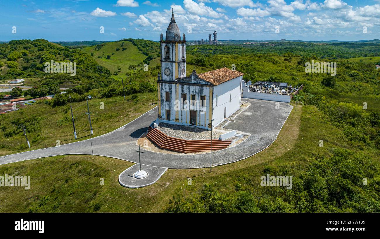 Aerial of Bom Jesus dos Navegantes church, Laranjeiras, Sergipe, Brazil ...