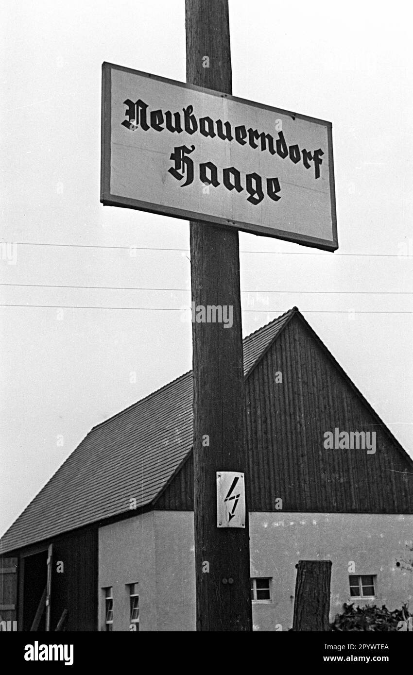 Place sign of the new village Haage, which was built as part of the ...