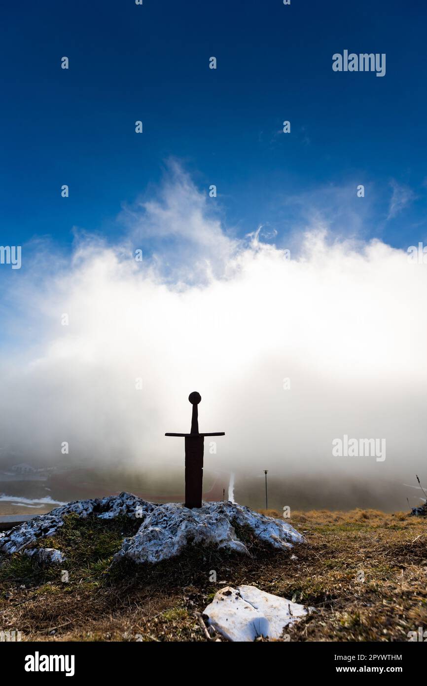Sword in the stone at Monte Terminillo's 'Cinque Confini' at sunset ...