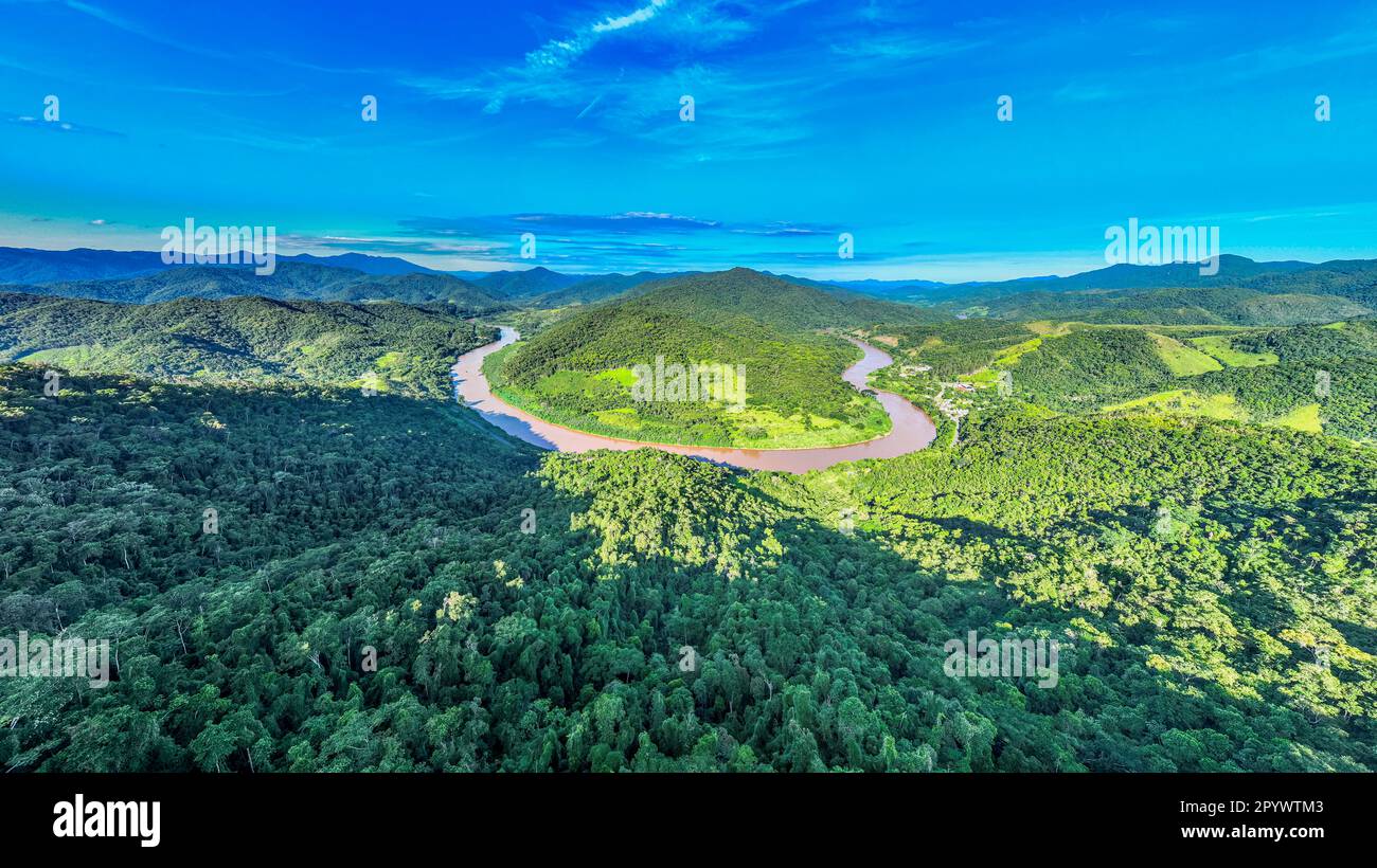 Aerial of the Iguape river, Unesco site Atlantic Forest South-East ...