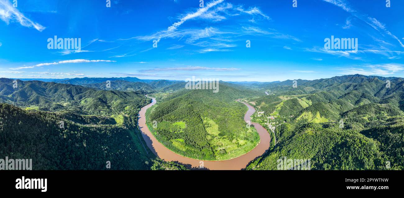 Aerial of the Iguape river, Unesco site Atlantic Forest South-East ...