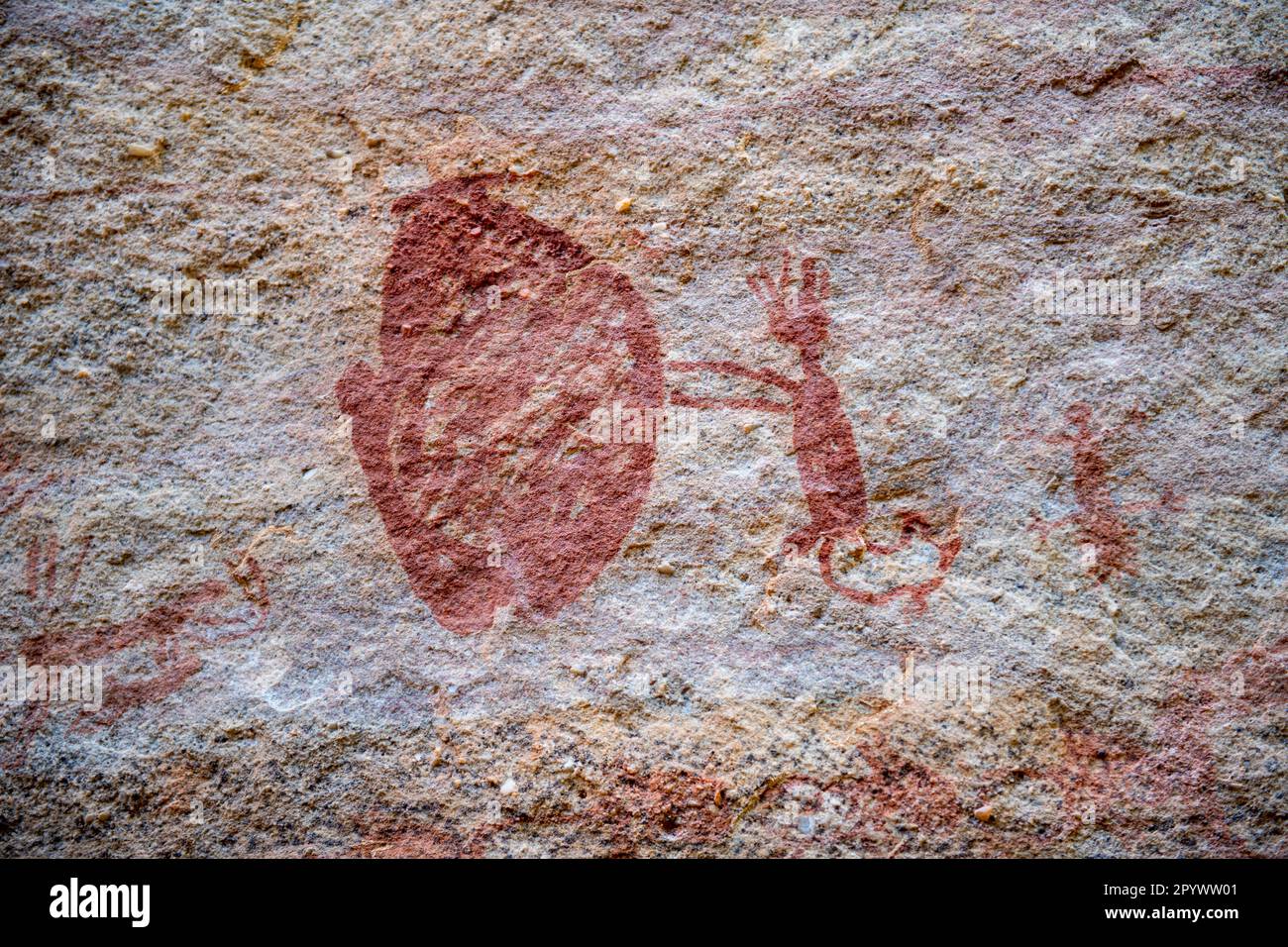 Rock art painting at Pedra Furada, Unesco site Serra da Capivara ...