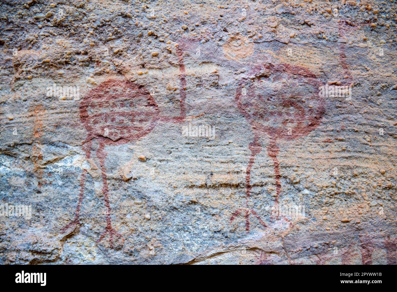 Rock art painting at Pedra Furada, Unesco site Serra da Capivara ...