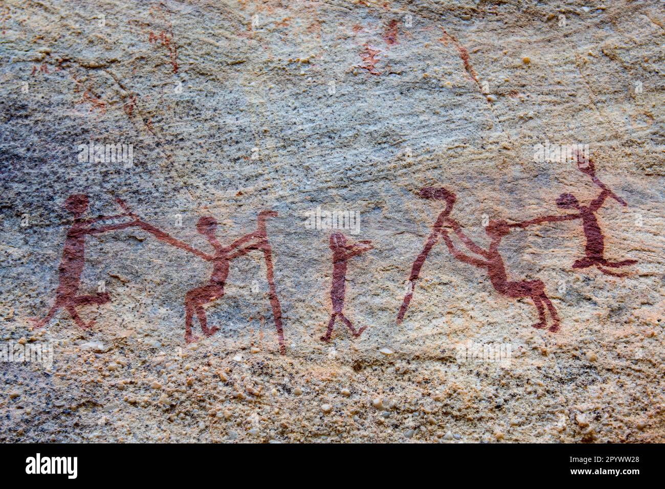 Rock art painting at Pedra Furada, Unesco site Serra da Capivara ...
