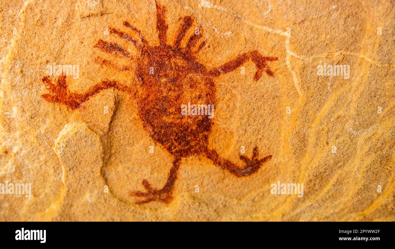 Rock art painting at Pedra Furada, Unesco site Serra da Capivara ...