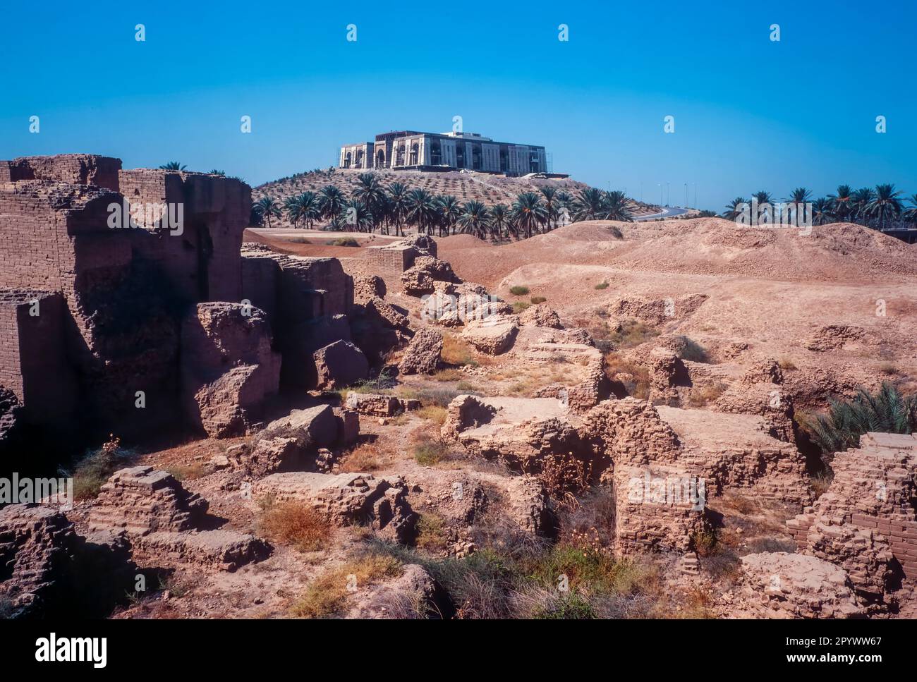 One of many of Saddam Hussein's palaces overlooking the ruins of ...