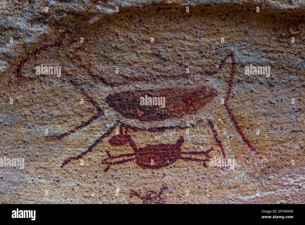 Rock art painting at Pedra Furada, Unesco site Serra da Capivara ...