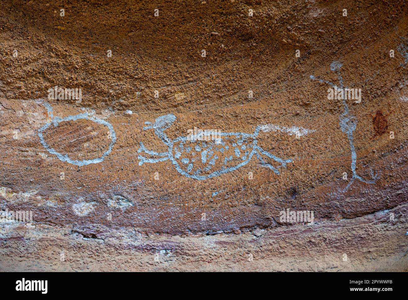 Rock art painting at Pedra Furada, Unesco site Serra da Capivara ...