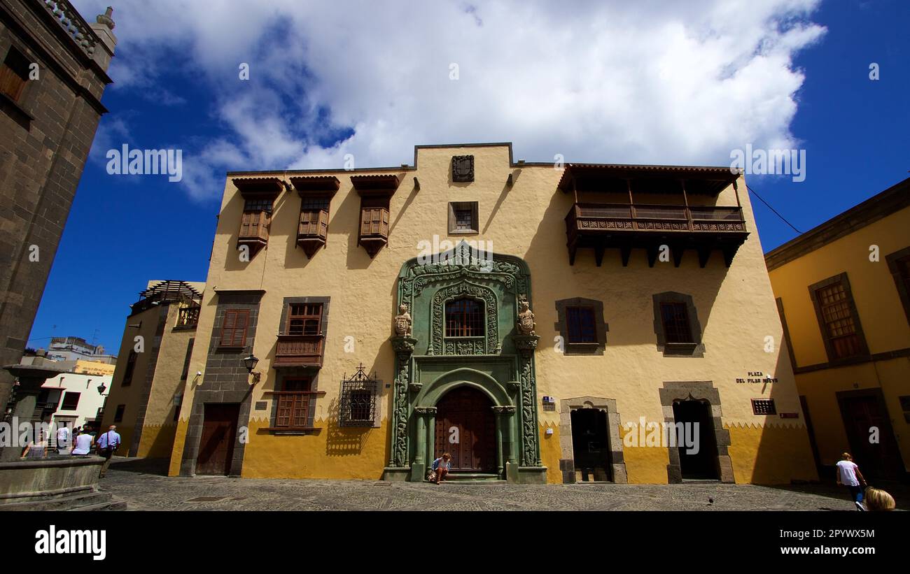 Casa de Colon, Columbus House, facade, wide angle shot, dark blue sky ...