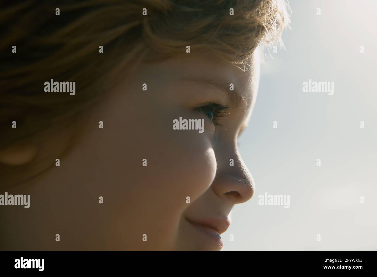 Funny child face close up. Kids head profile portrait Stock Photo - Alamy