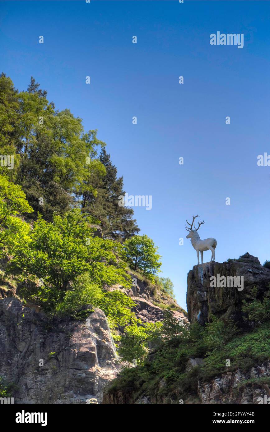 Hirschsprung in the Hoellental in the Black Forest, sculpture of a stag ...