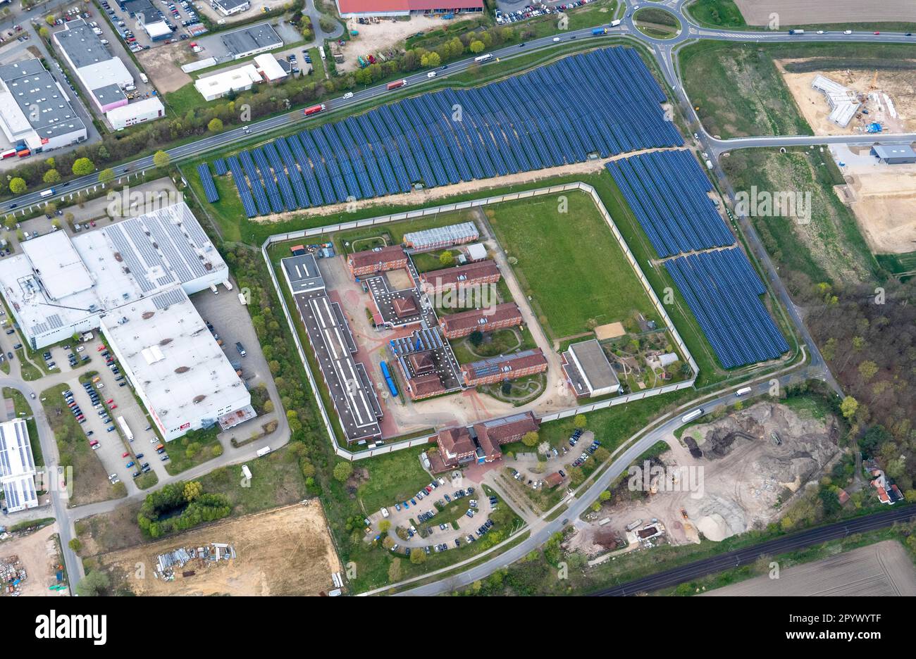 Aerial view of Uelzen Prison, Prison, Solar Park, Public Ground, Lower ...