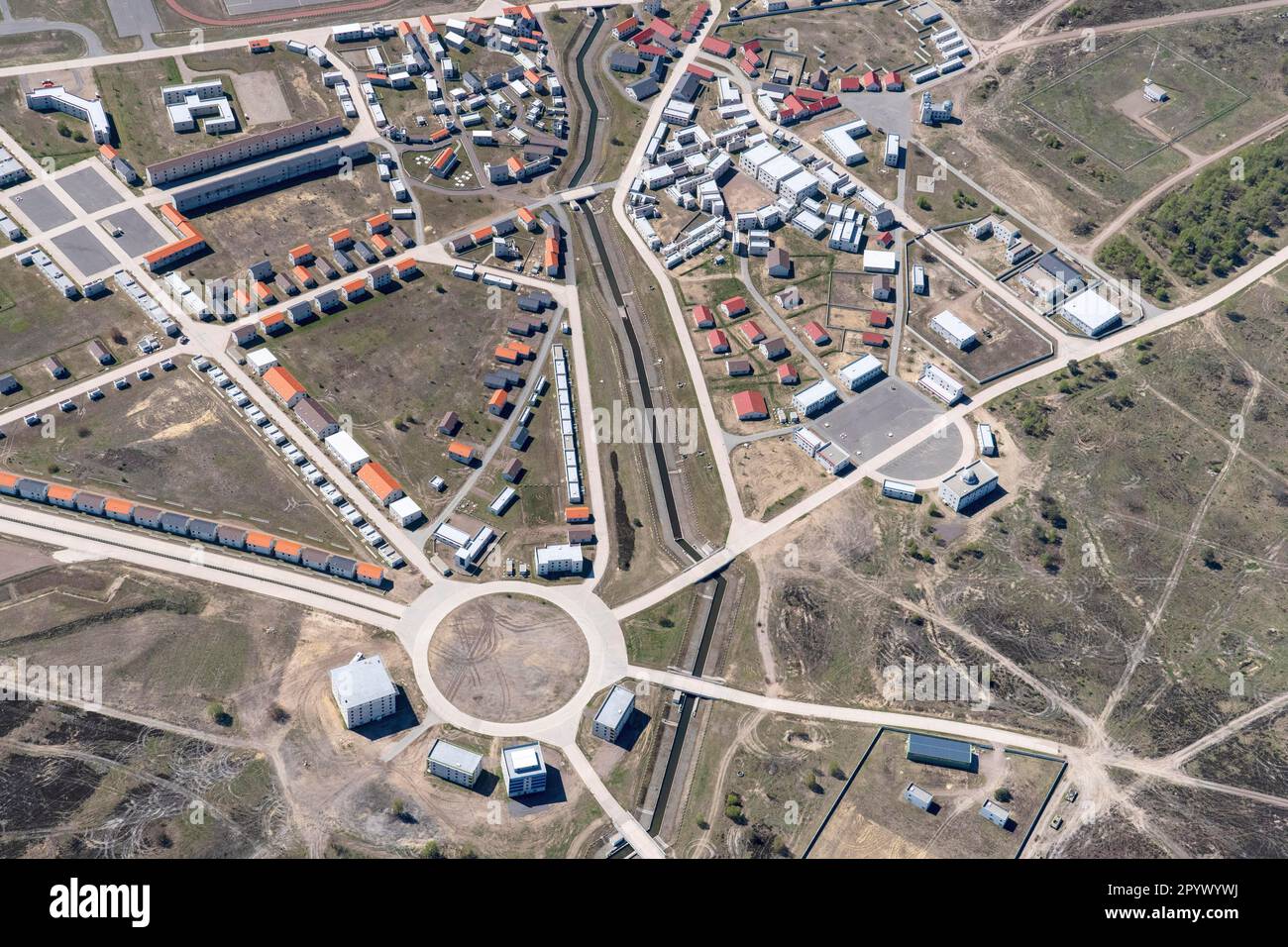 Aerial view of the Army Combat Training Centre, Altmark, training town, Bundeswehr, military ...