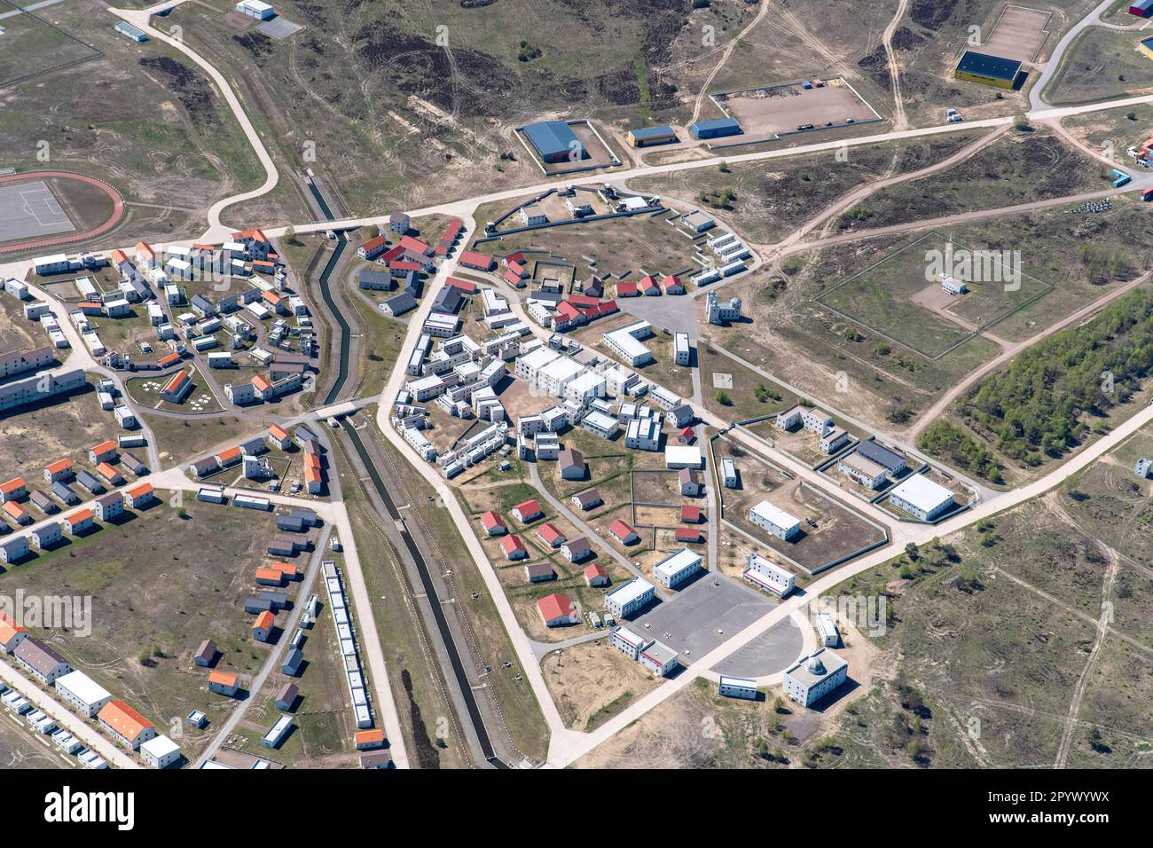 Aerial view of the Army Combat Training Centre, Altmark, training town ...