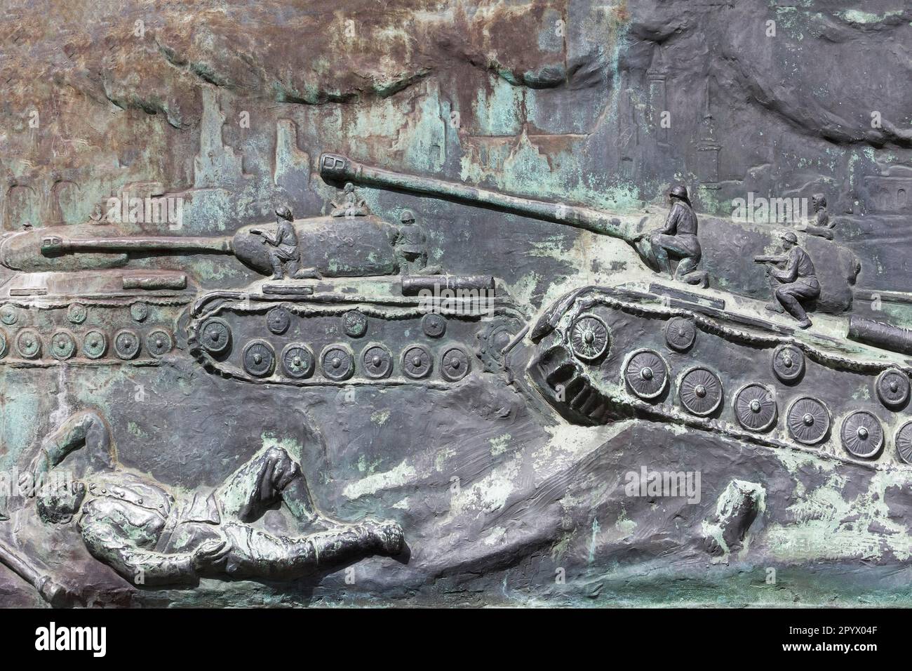 Bronze plaque with Soviet soldiers, tank battle 1945, Soviet tanks ...