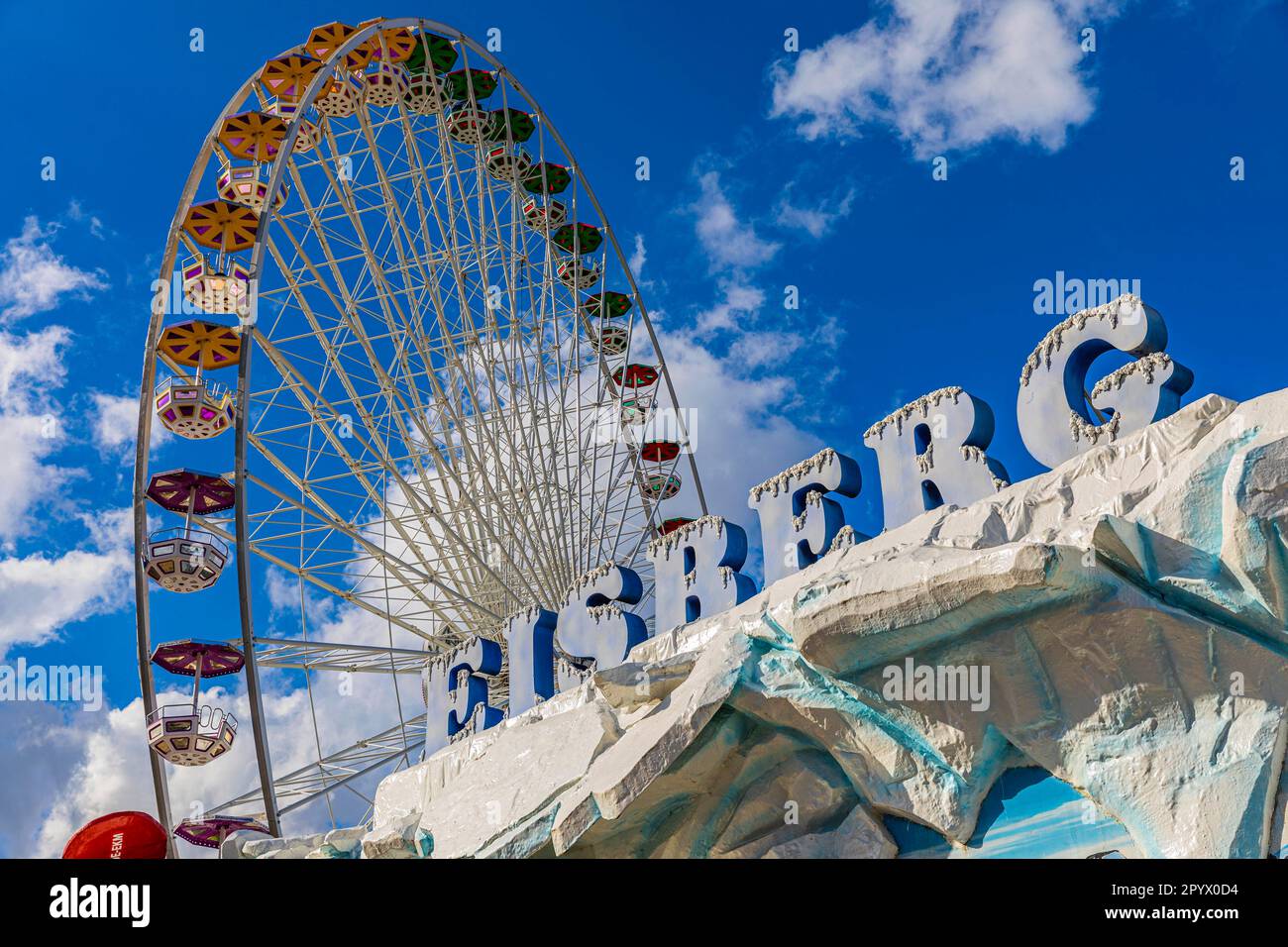 Artificial iceberg, flower wheel out of operation at the back, Prater ...