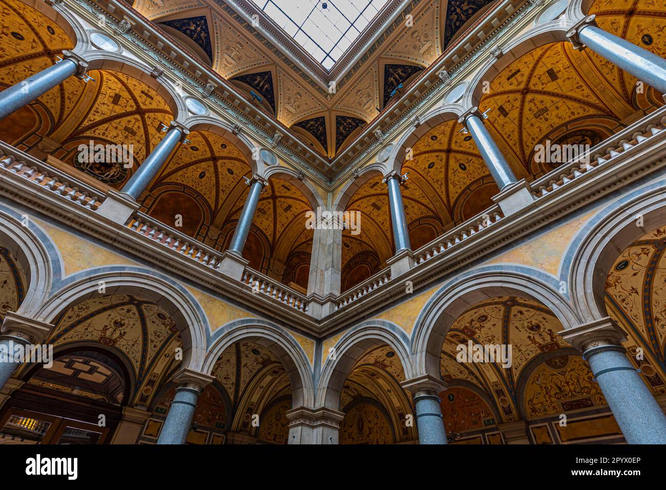 Skylight and round arches in the entrance hall of the University and ...