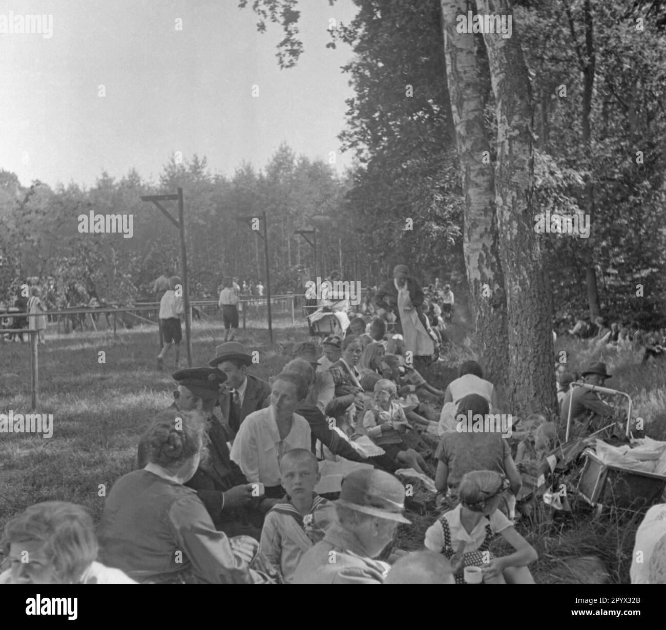 Parents and children celebrate the children's festival in the in Plau ...