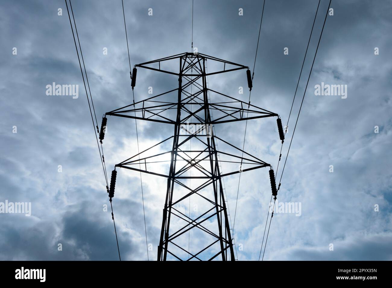 Electricity pylon with a dramatic sky, energy crisis concept Stock ...