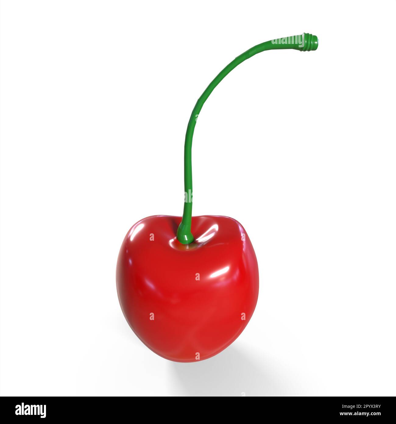3D rendering of a single red cherry with a stem isolated on a pristine ...
