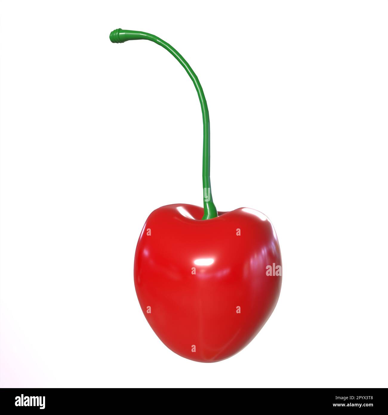 A 3D rendering of a single red cherry with a stem isolated on a white ...
