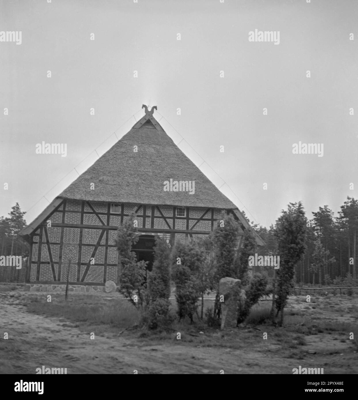 Low german hall house thatched roof gable decoration hi-res stock ...