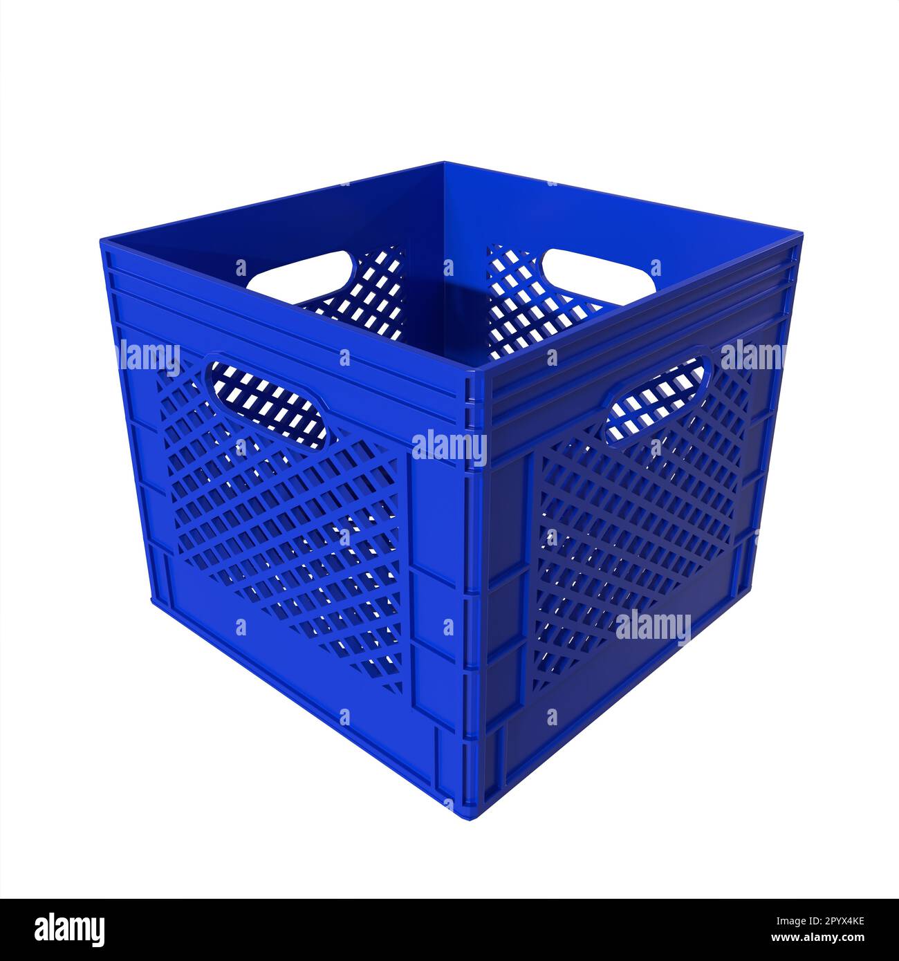 A 3D rendering of a blue plastic crate isolated on white background ...