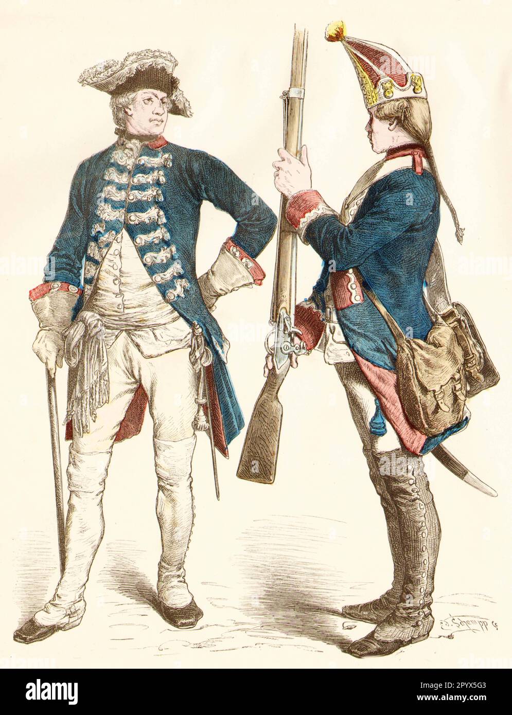 Soldiers in the 18th century in contemporary uniform: officer of a ...