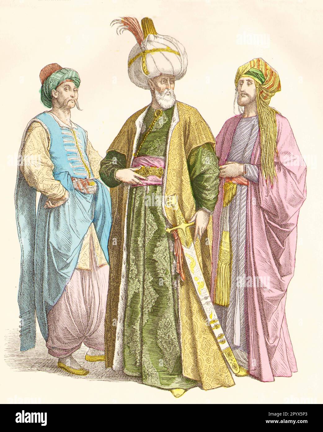 Turks in contemporary dress, ca. 18th century: Prince, padishah and ...