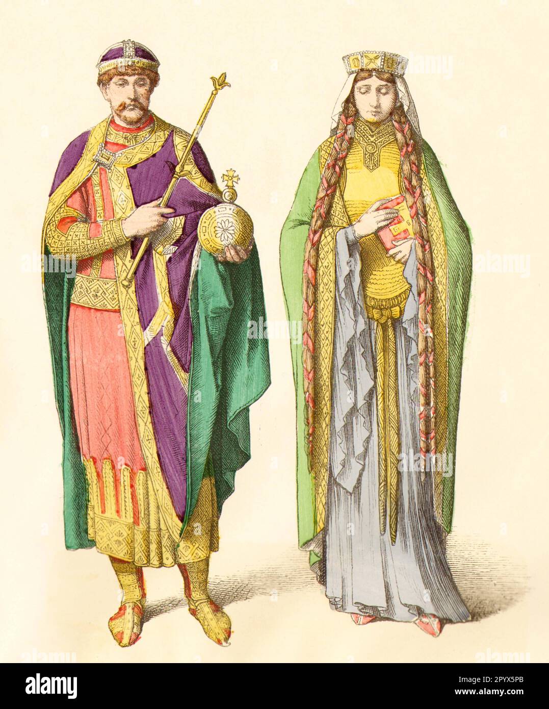 Frankish king and queen in contemporary dress, ca. 11th century ...