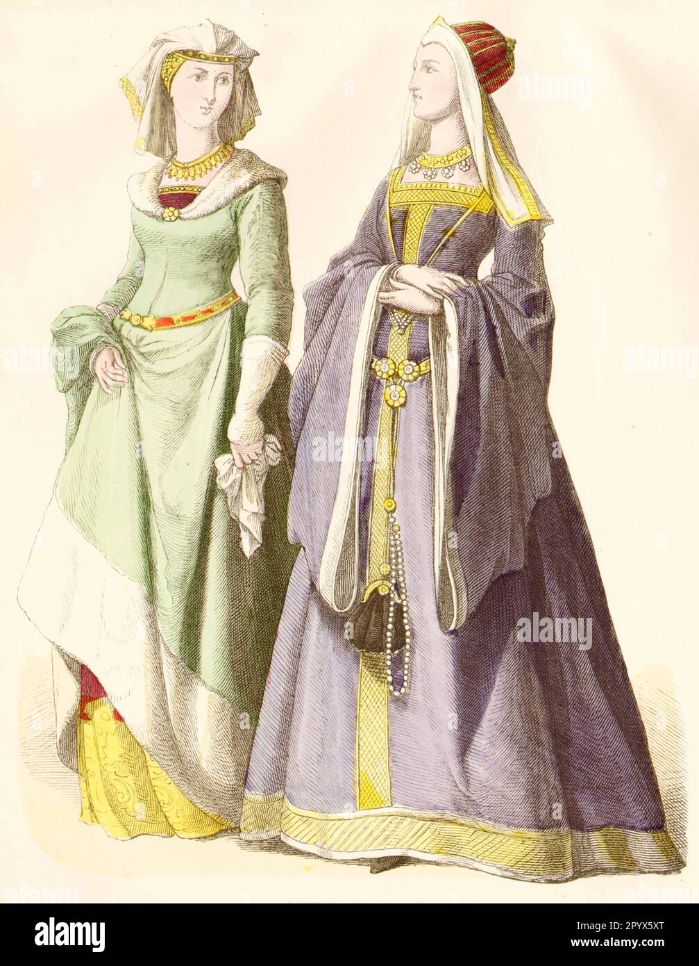 German noble ladies in contemporary clothes, first half of 15th century ...