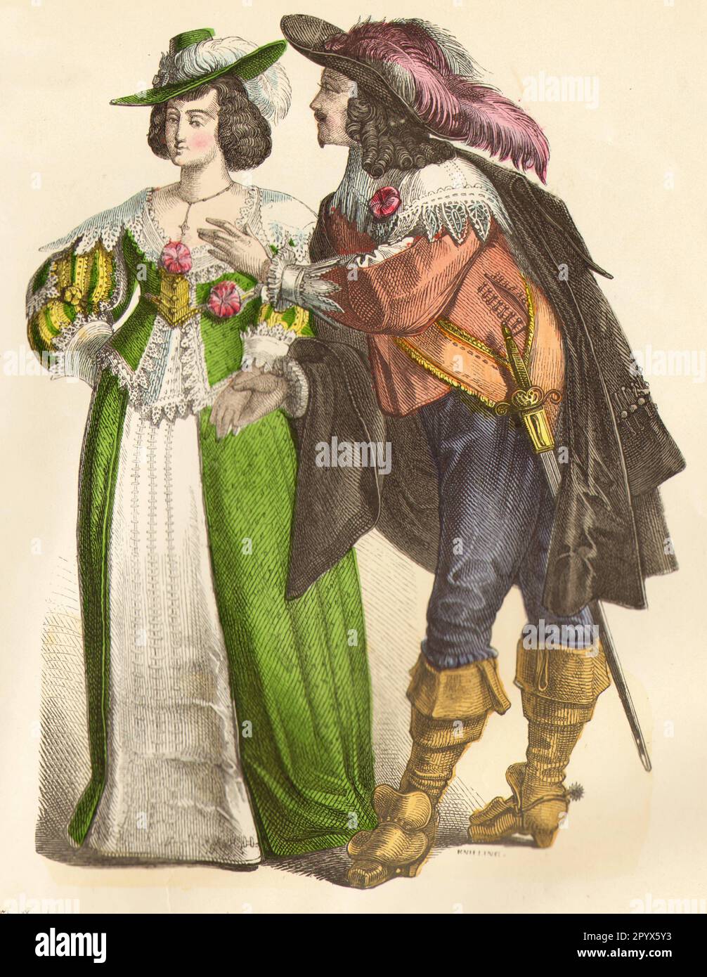 German noblemen in contemporary dress, second third of the 17th century ...