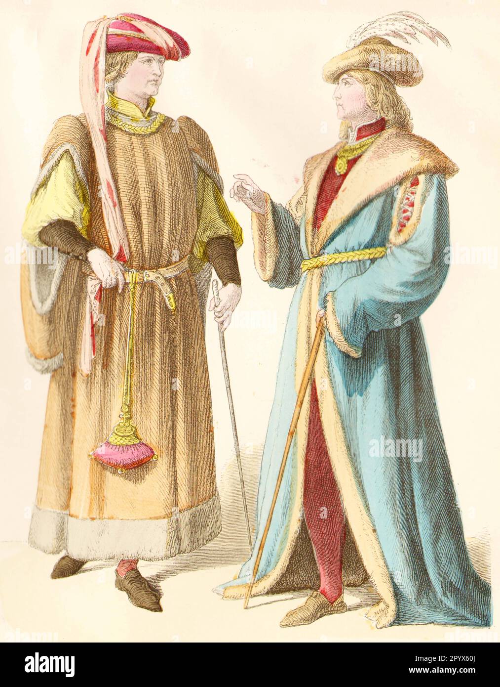 French noblemen in contemporary clothes, first half of 15th century ...