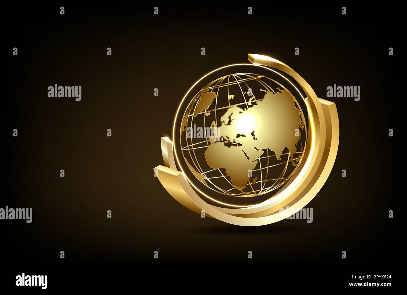 Abstract golden planet earth. World map. Space view. Low poly style ...