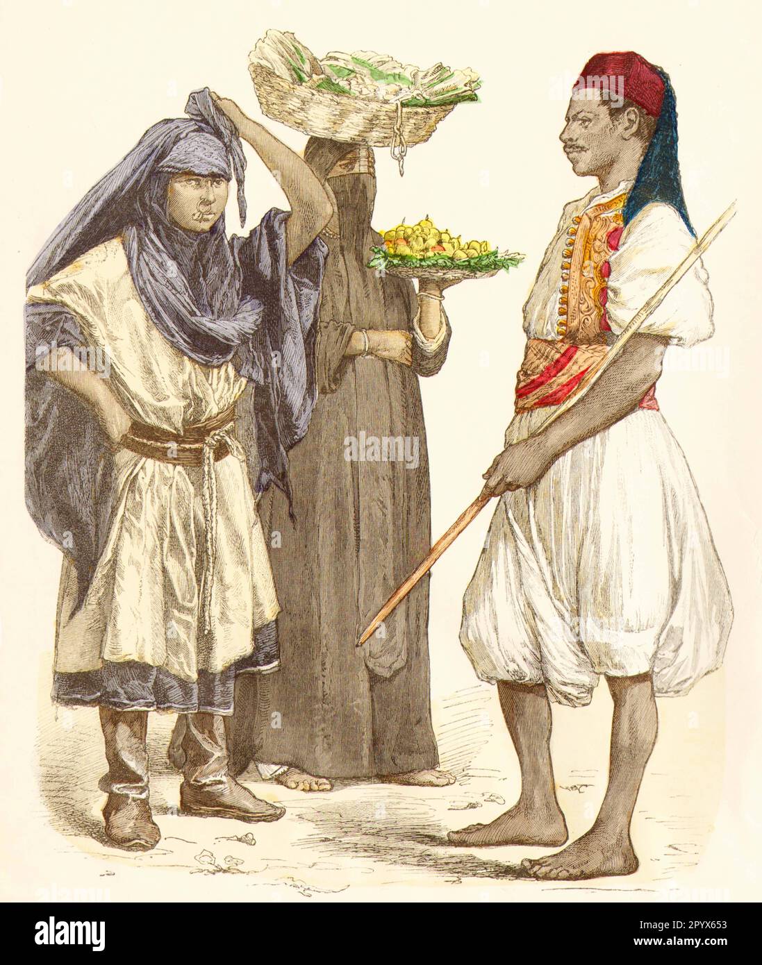 Egyptian in contemporary dress: Bedouin girl, fruit seller, messenger ...