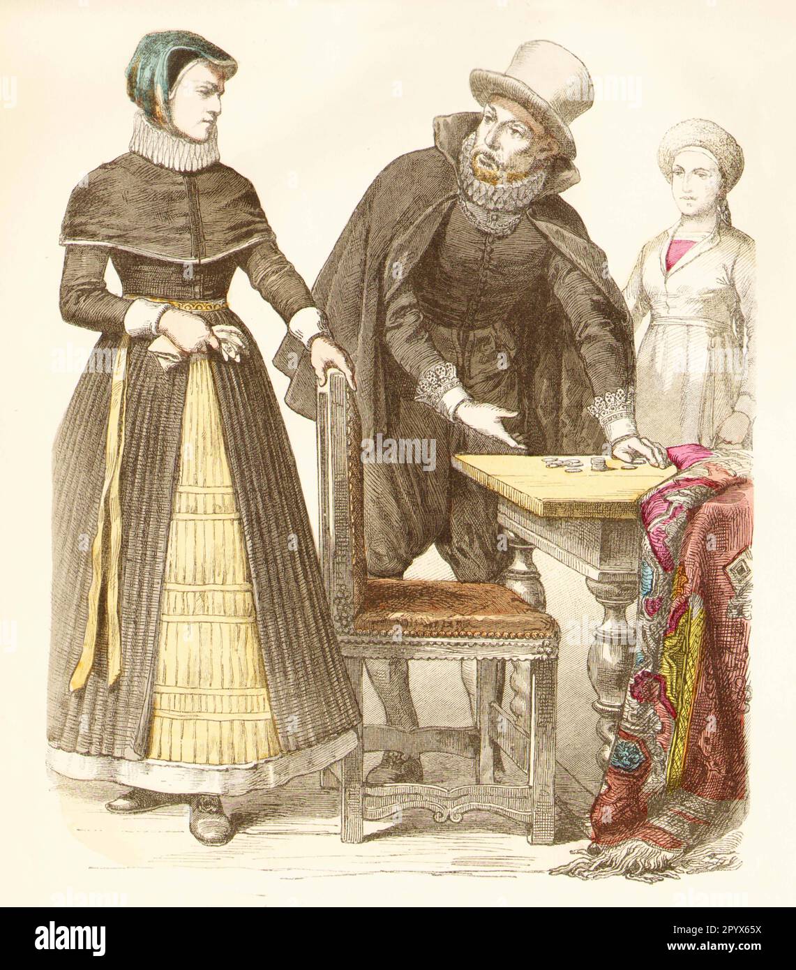 People from Denmark in contemporary clothes: Citizen woman and merchant ...