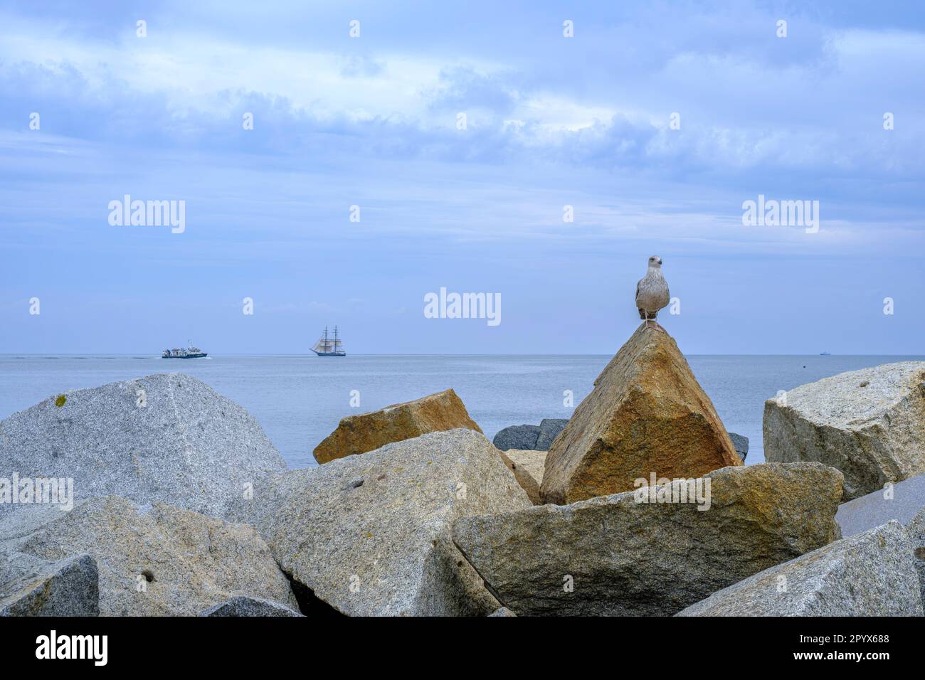Maritime scene in the town harbour of Sassnitz, Mecklenburg-Western ...