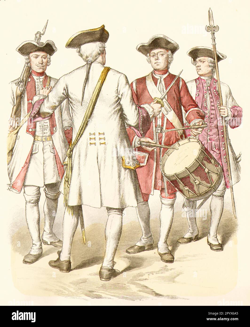 Württemberg soldiers in contemporary uniform, 18th century, from left ...